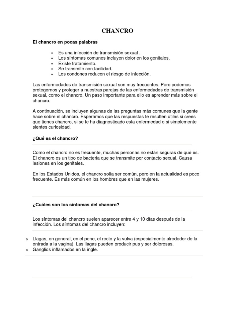 CHANCRO | PDF | Infección transmitida sexualmente | Condón