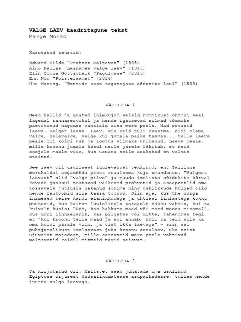 Valge Laev - Voice Over - Tekst | PDF