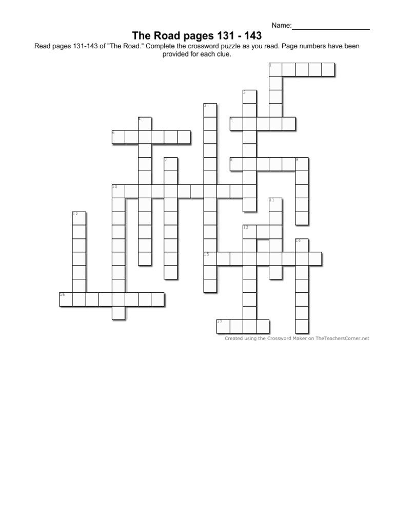 Crossword Puzzle for "The Road" Pages 131-143 | PDF