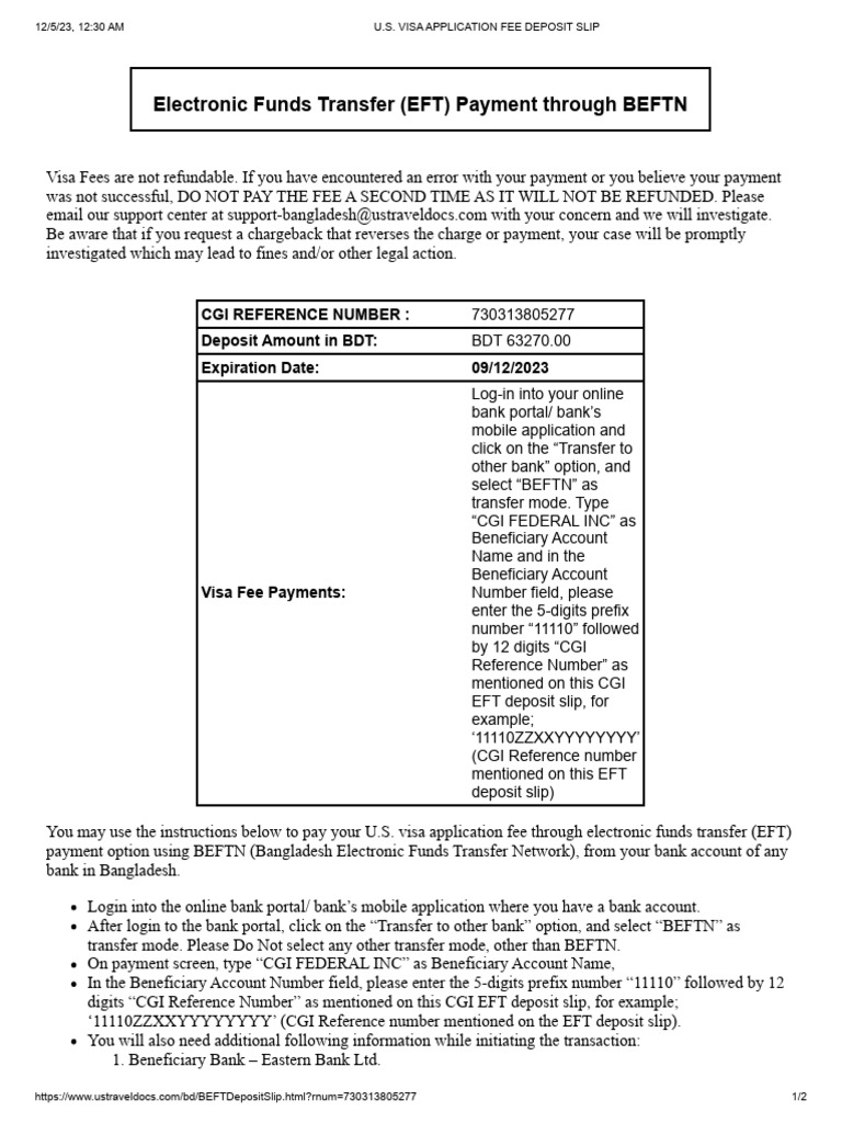 U.S. Visa Fee Deposit Slip Instructions | PDF | Payments | Banks
