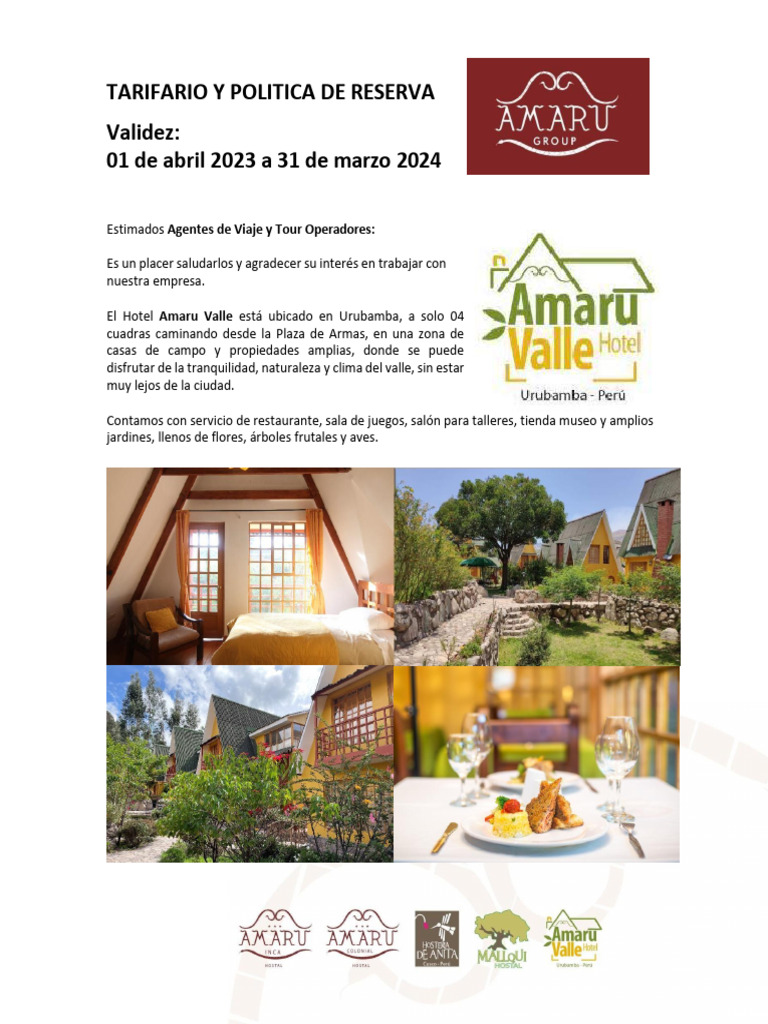Amaru Valle - Tarifario 2023 | PDF | Hotel