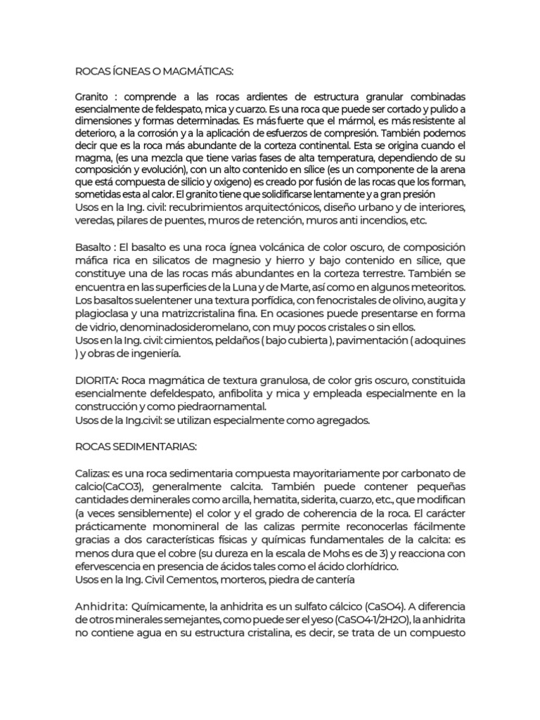 Propiedades Ing de Las Rocas 2 | Descargar gratis PDF | Basalto | Roca ...