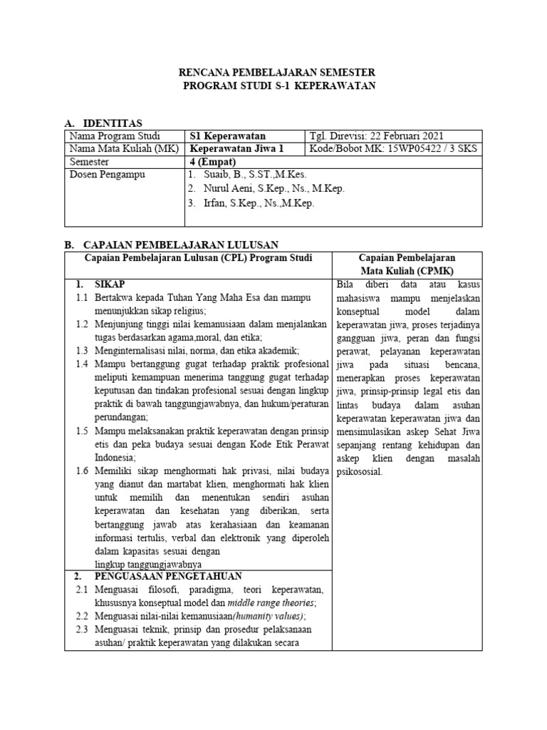RPS Kep Jiwa 1 | PDF | Karier & Perkembangan | Pengembangan Diri