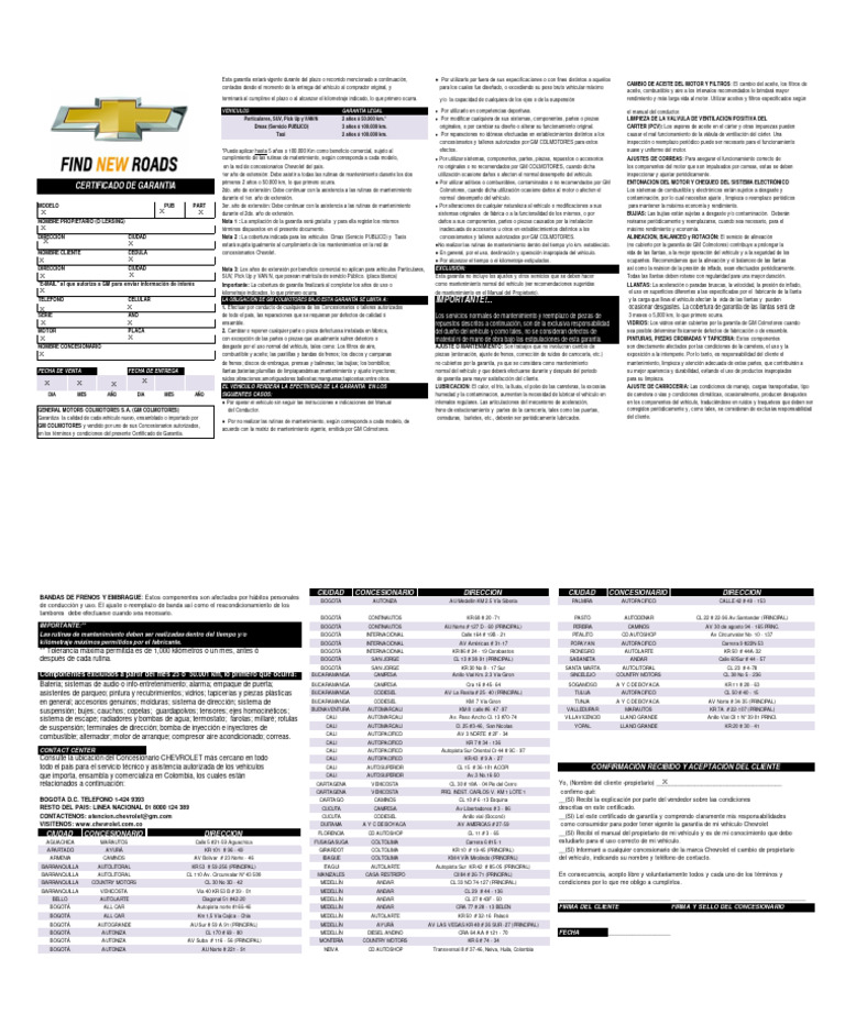 Libreta Garantia Chevrolet | PDF | Vehículos | Vehículo de motor
