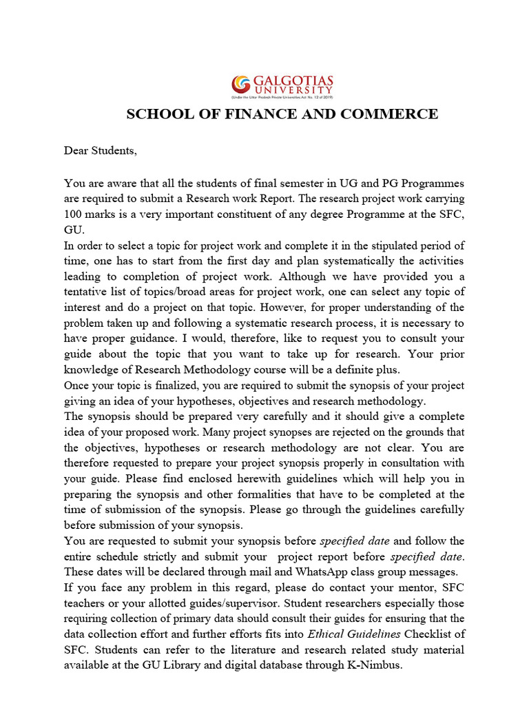 Research Project Guidelines for SFC Students | PDF | Sampling ...