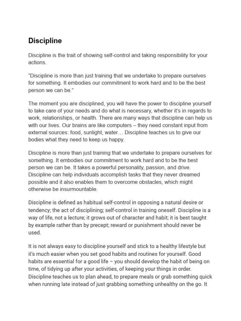 1000 Word Essay On Discipline | PDF | Disciplines | Habits