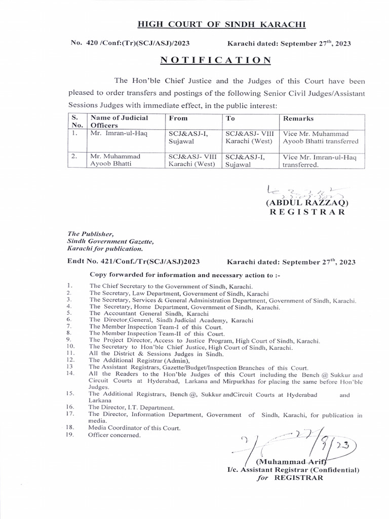 Notification Transfer Dated 28 09 2023 | PDF