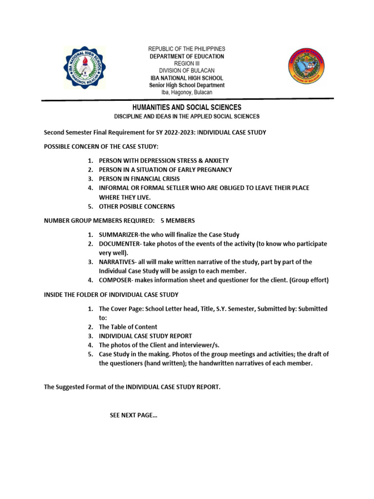 SHS Case Study Guidelines | PDF