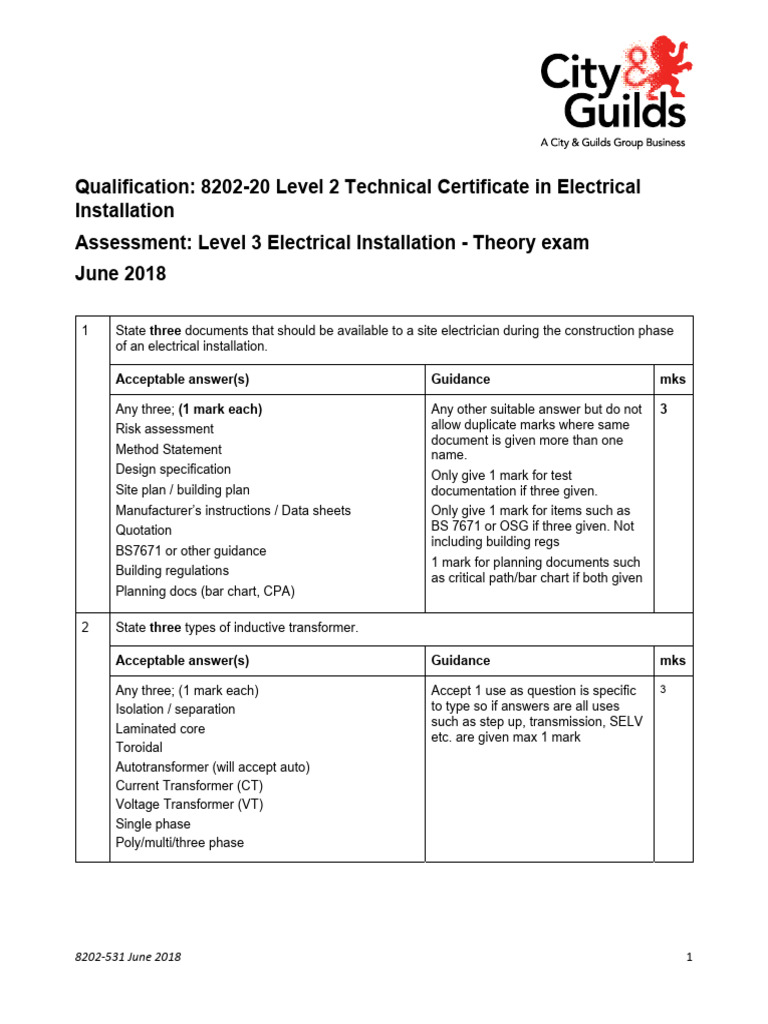 Electrical Installation Exam Questions 2018 | PDF | Insulator ...