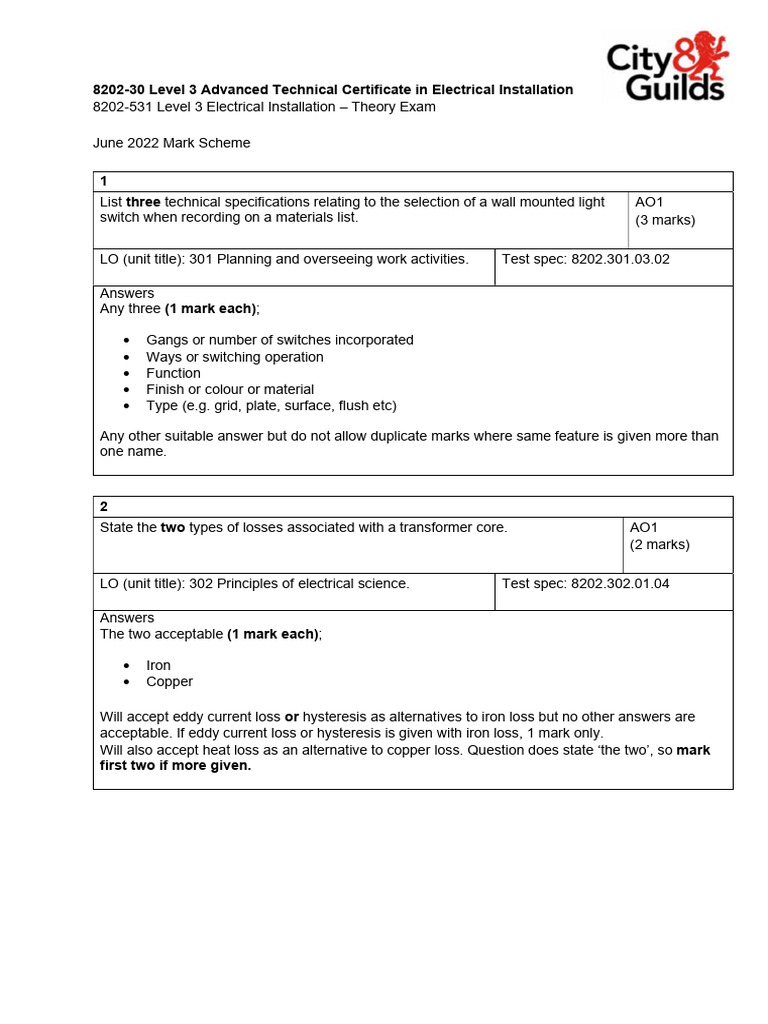 8202-531_jun22_past_paper_mark_scheme-pdf.ashx | PDF | Electrical Wiring | Fuse (Electrical)