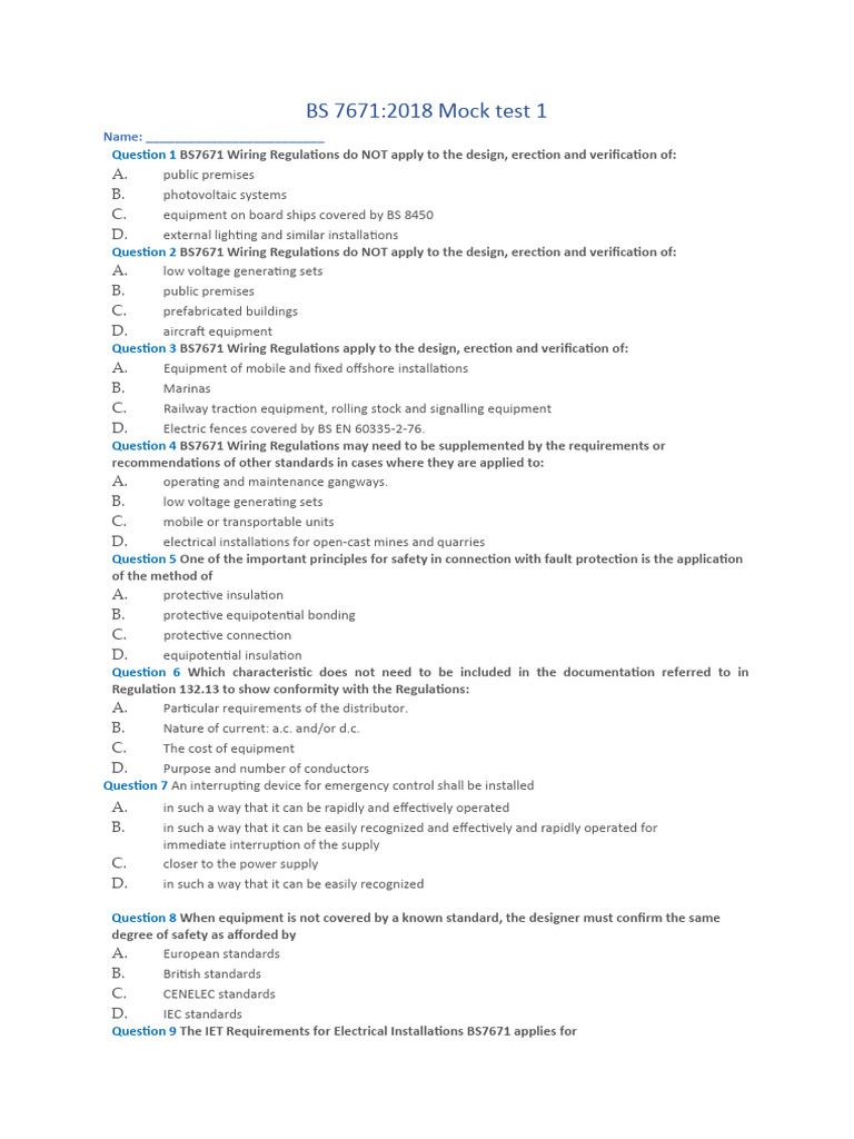18 Edition Mock Test | PDF | Electrical Wiring | Alternating Current