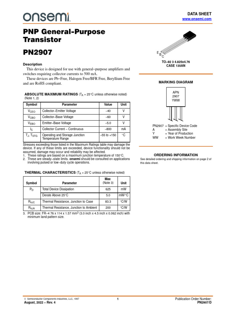 2907-A Datasheet | PDF | Medical Device | Bipolar Junction Transistor