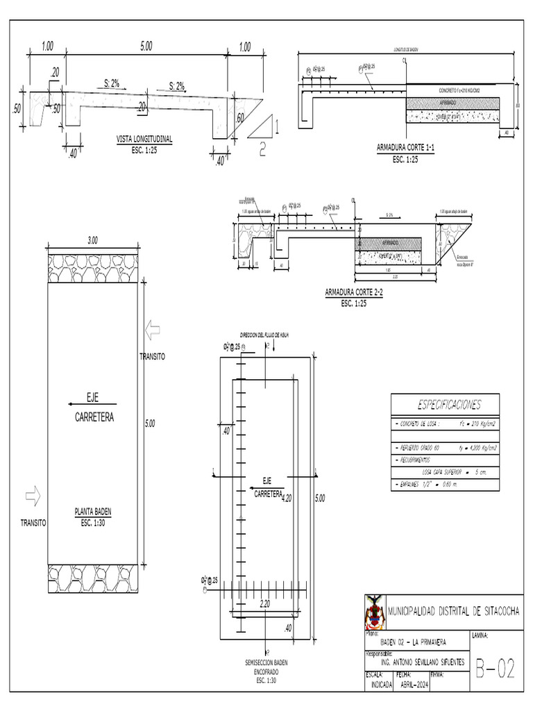 Diseño de Baden y Enrocado en Concreto | PDF