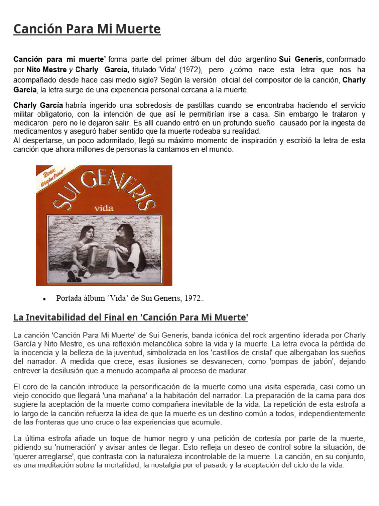 Canción para Mi Muerte | PDF | Poesía | Arte
