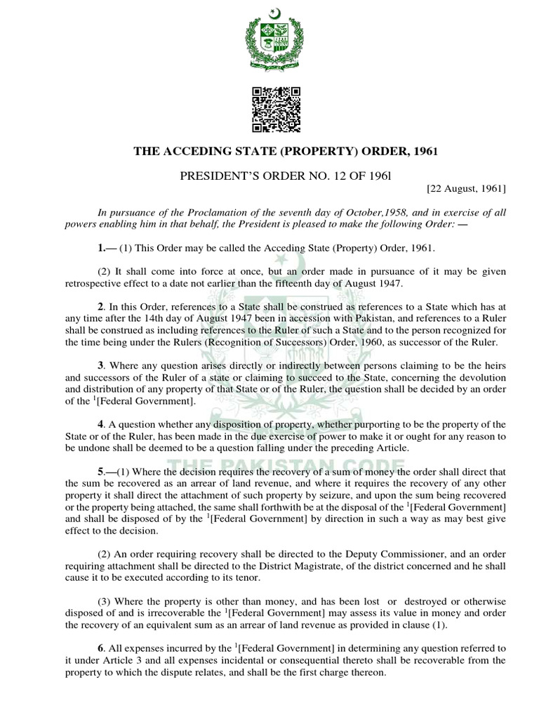 Acceding State Property Order 1961 | PDF | Federal Government Of The ...
