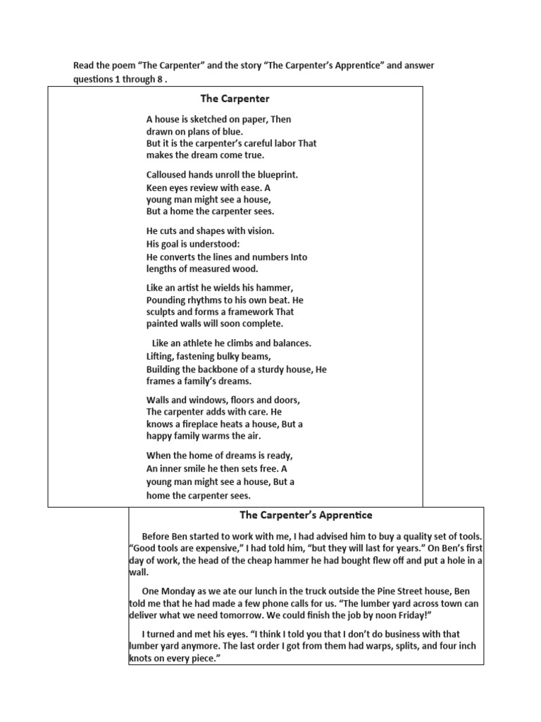 Carpenters Apprentice 1 | PDF | Carpentry | Poetry