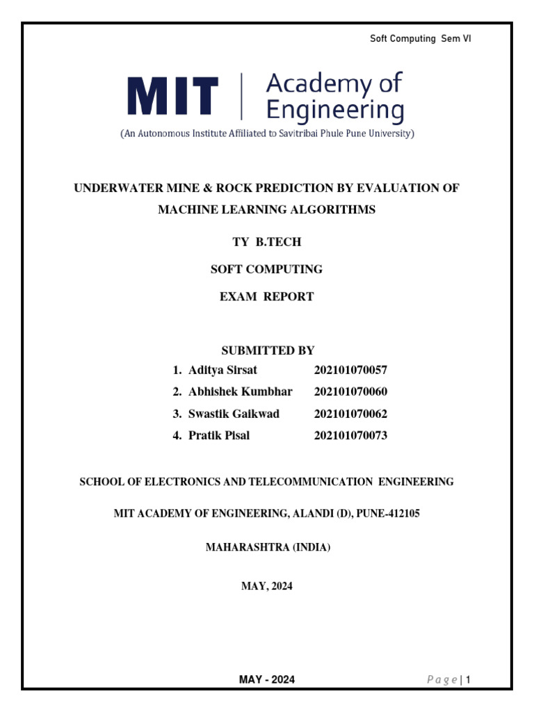 Underwater Mine & Rock Prediction by Evaluation of Machine Learning Algorithms | PDF | Support ...