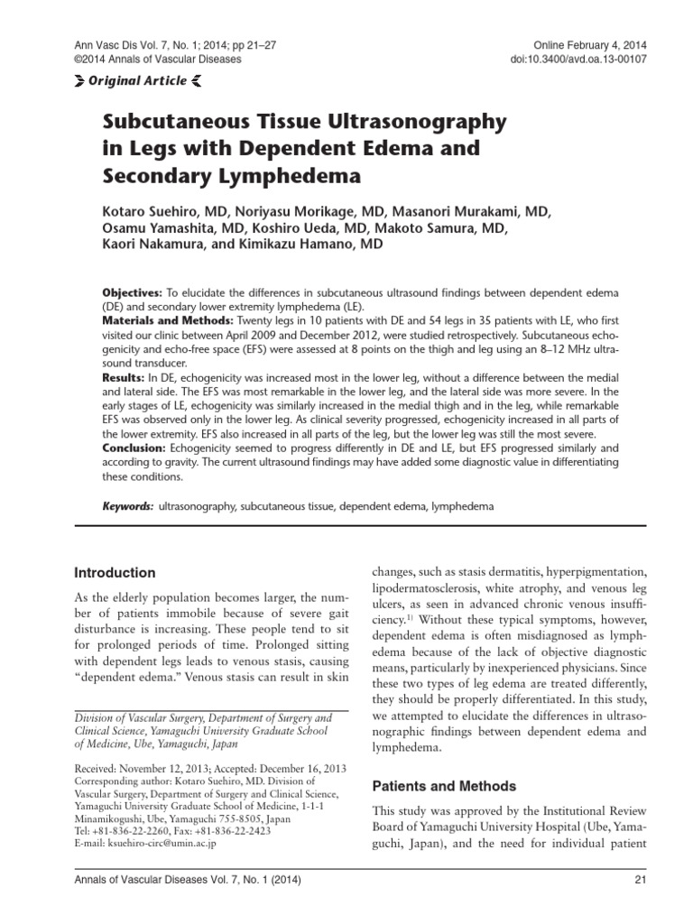 Subcutaneous Tissue Ultrasonography in Legs With Dependent Edema and ...