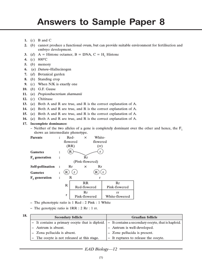 Cbse cl12 Ead Biology Answers To Sample Paper 8 | PDF