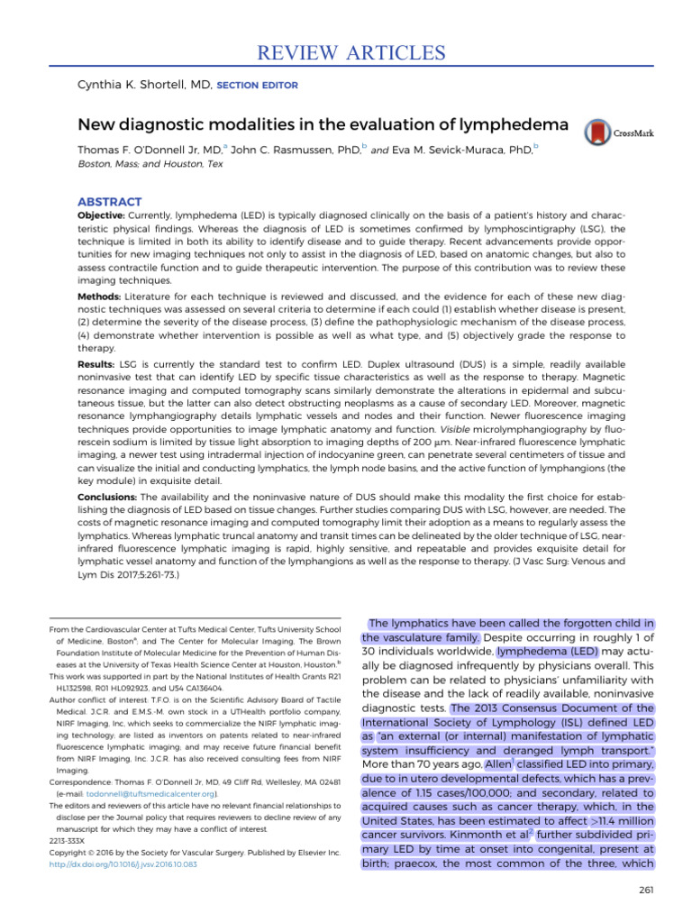 Newdiagnostic modalities in the evaluation of lymphedema | PDF | Lymph ...