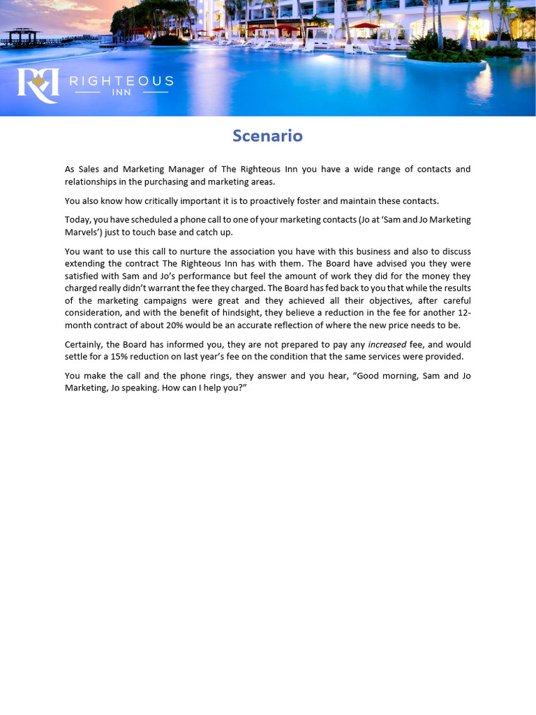 SITXMGT005 Role-play 4 - Scenario | PDF