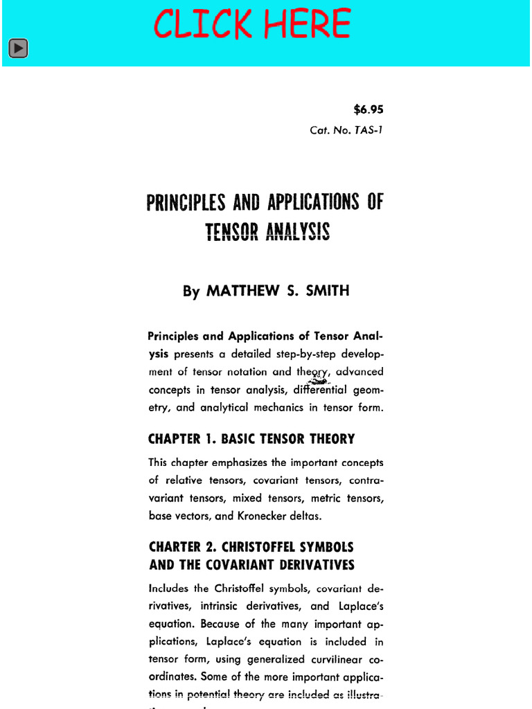 Analysis-Principles and Applications of Tensor Analysis - M. Smith | PDF