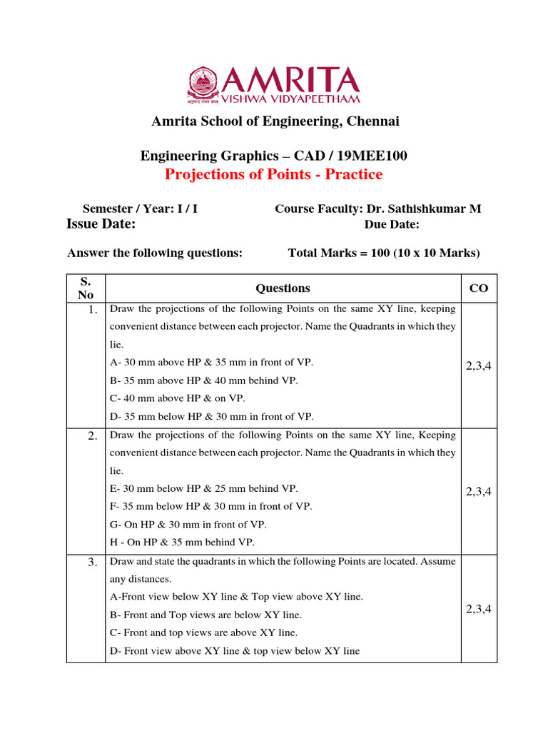 Projections of Points Practice Problems | PDF | Cartesian Coordinate ...