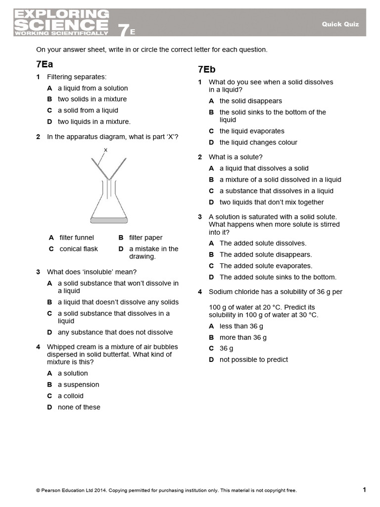 7e Quick Quiz | PDF | Solubility | Evaporation