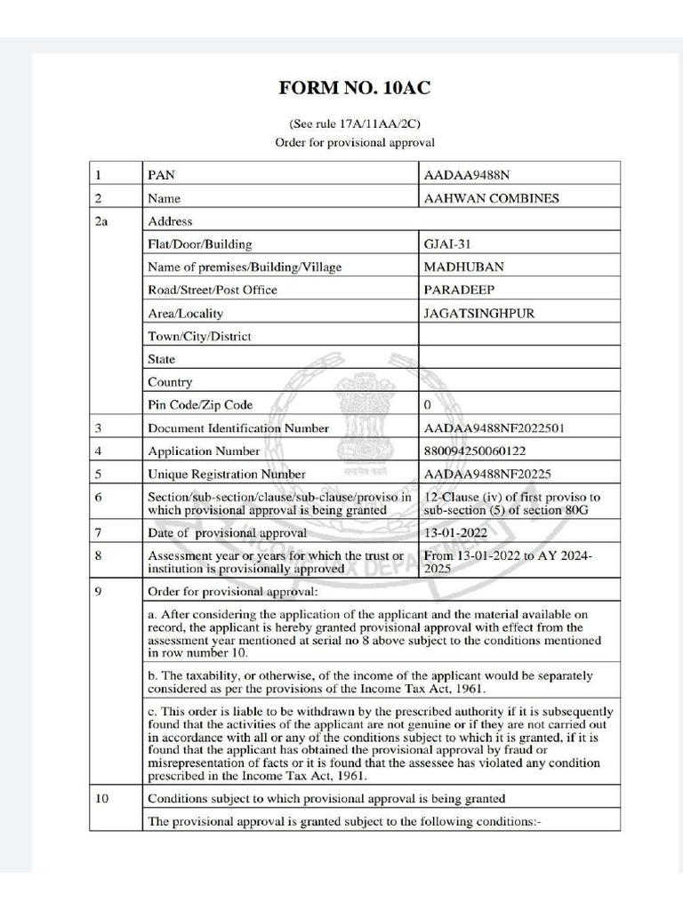 80G Certificate | PDF