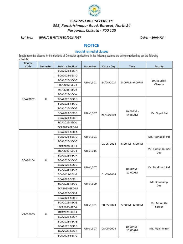 BWUCSNTCSTD2024027_remedial classes | PDF