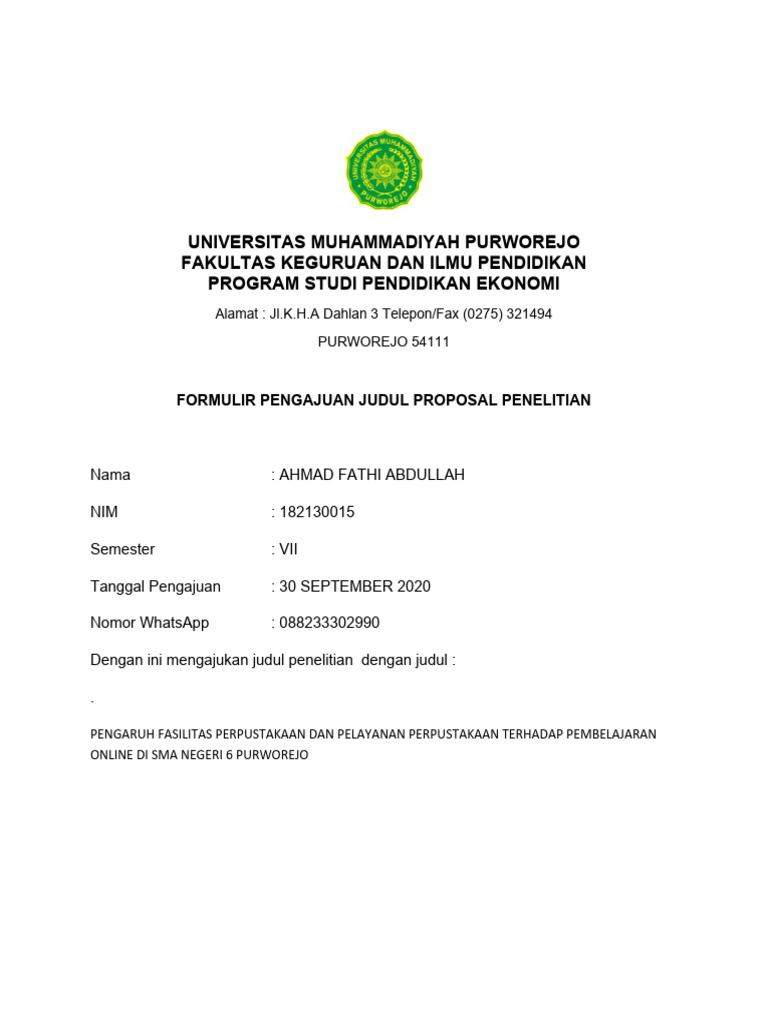 Formulir Pengajuan Judul Penelitian | PDF | Ilmu Sosial