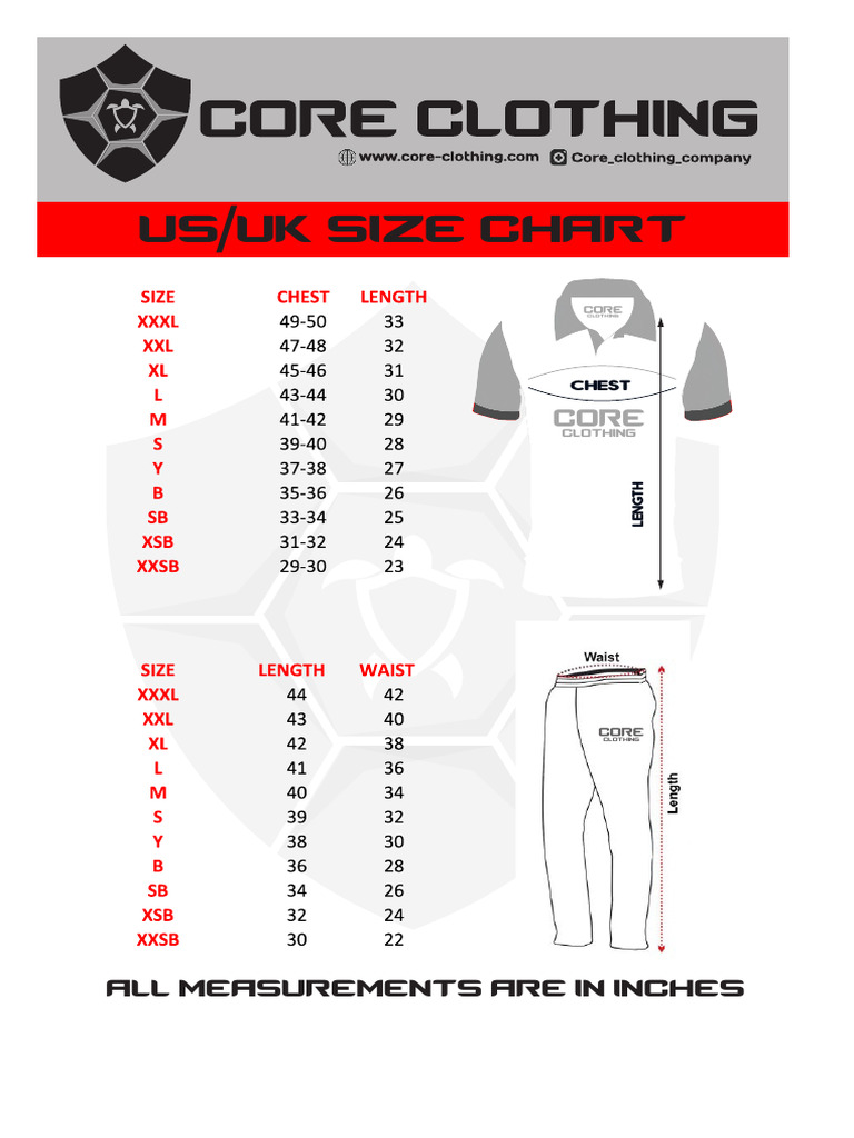 Core Clothing Size Chart | PDF