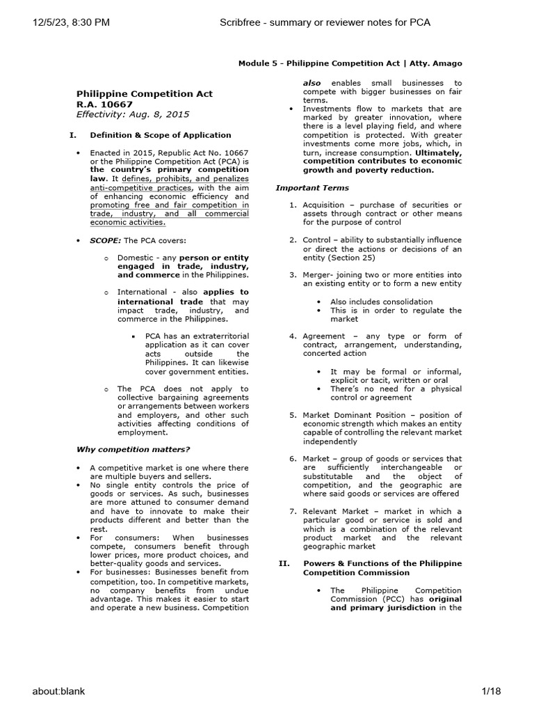 Scribfree - summary or reviewer notes for PCA | PDF | Market (Economics ...