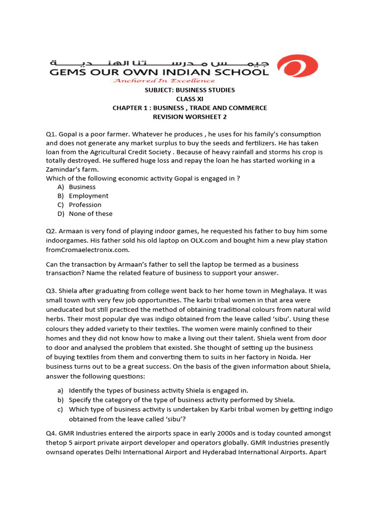 Worksheet 2 BST Class 11 | PDF | Economies | Agriculture