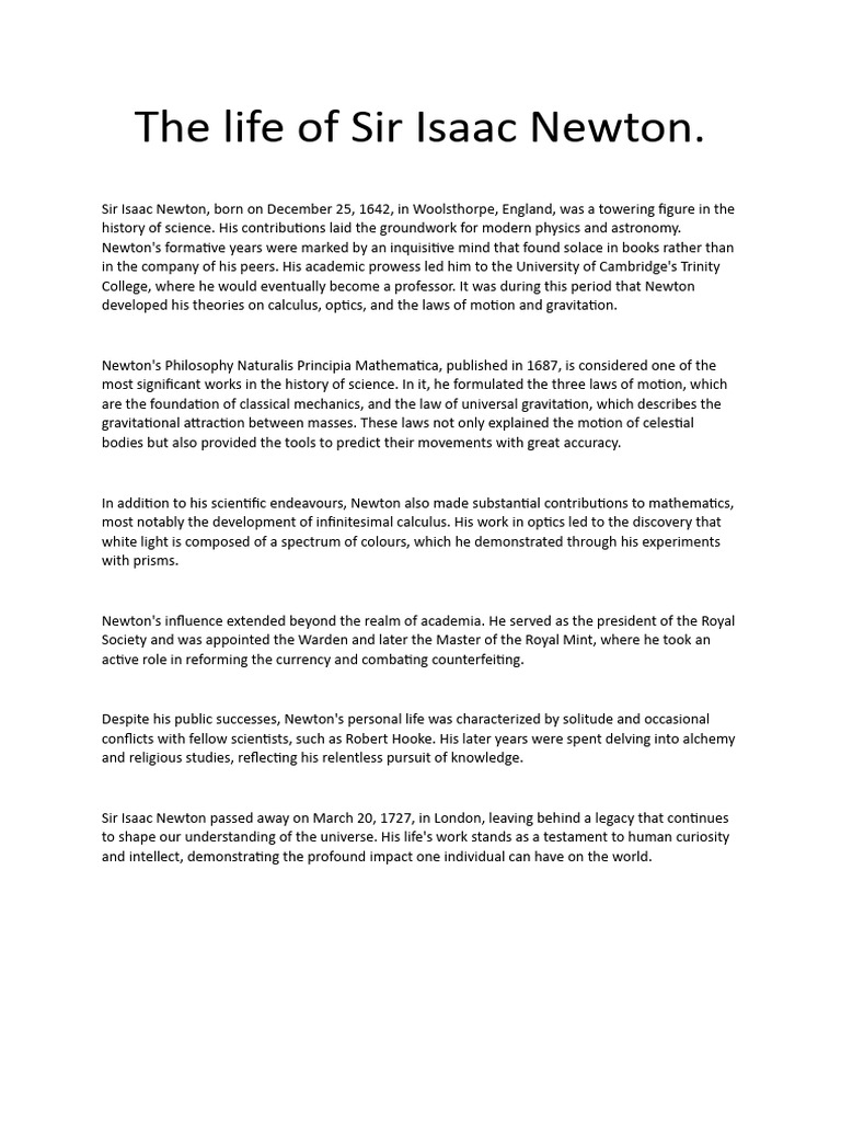 Isaac Newton: Life and Scientific Legacy | PDF | Social Science | Young ...