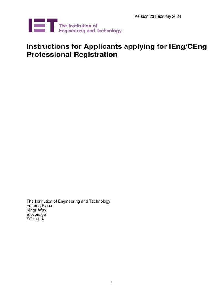Instructions For Applicants Applying For Ieng and Ceng Registration ...