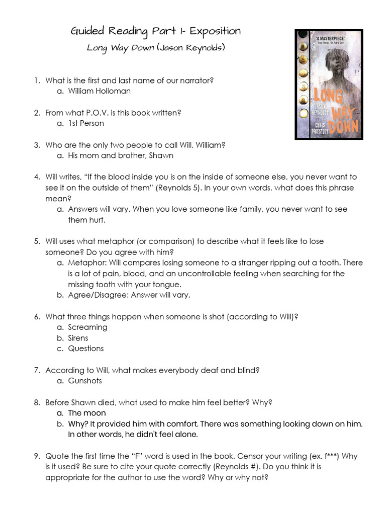 TS2 - Long Way Down Reading Guide - ANSWER KEY | PDF | Language Arts ...