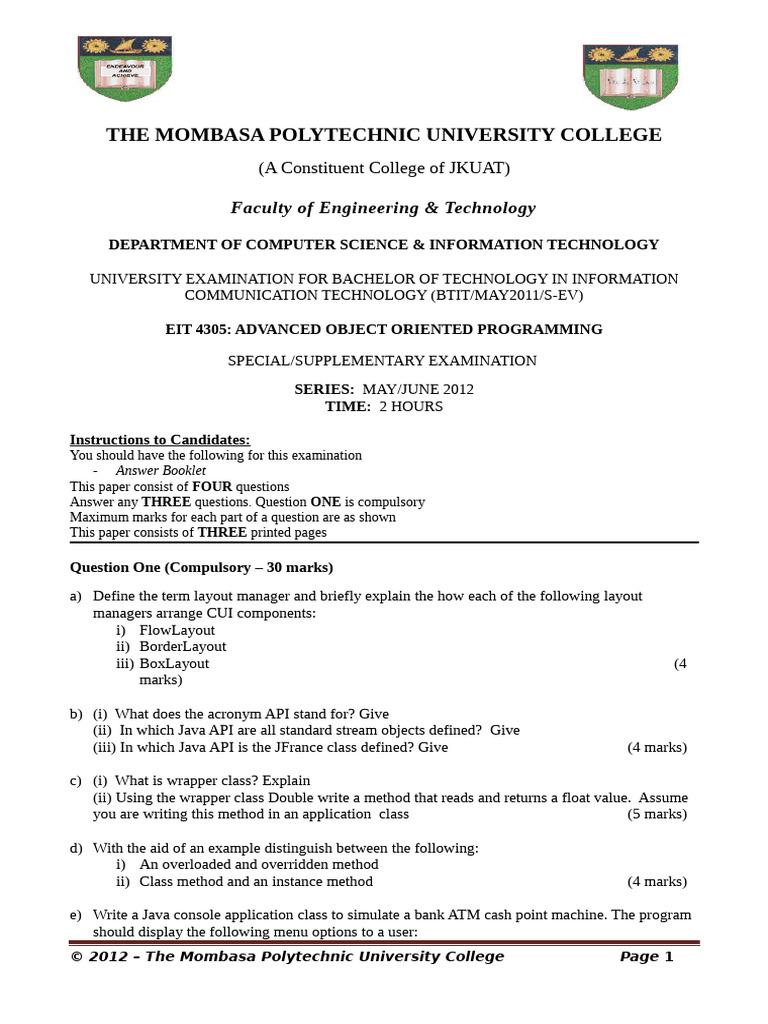 Eit 4305 Advanced Object Oriented Programming | PDF | Data Type | Programming