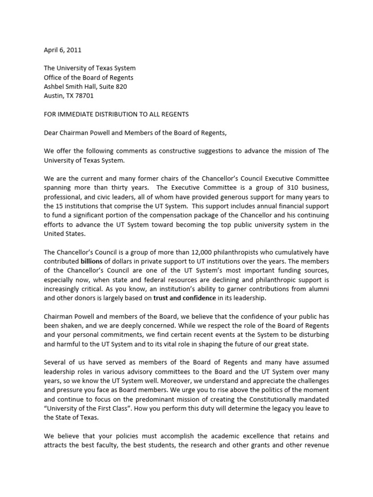 Concerns for UT System Leadership | PDF | Politics | Social Science