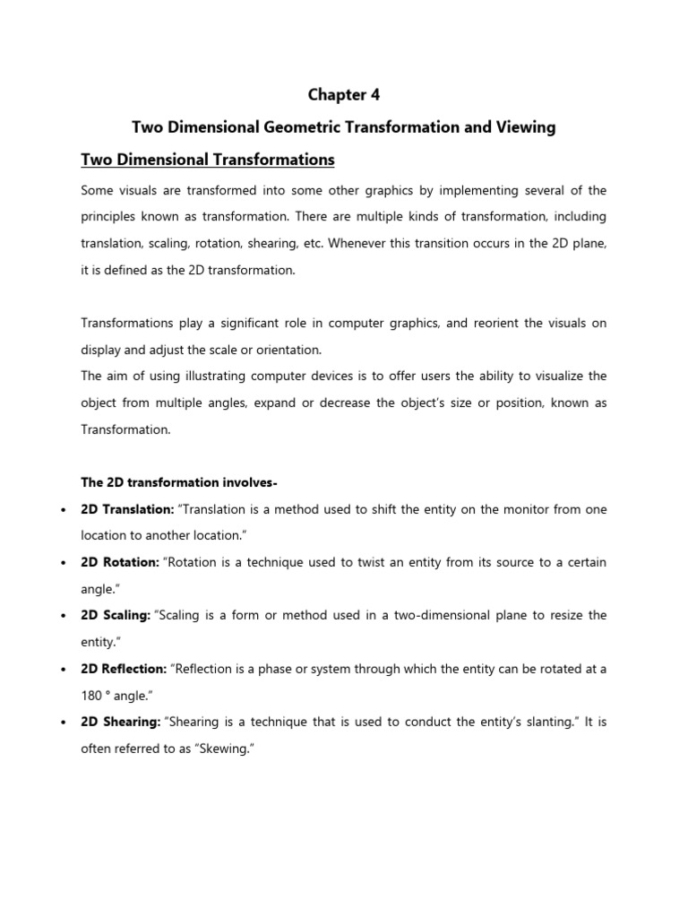 Chapter 4 Two Dimensional Geometric Transformation and Viewing | PDF ...