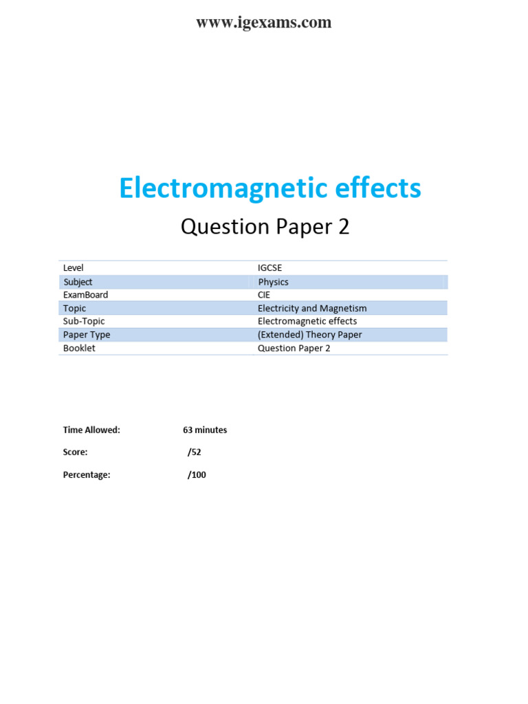 IGCSE CIE Electromagnetic Effects Exam | PDF | Inductor | Transformer