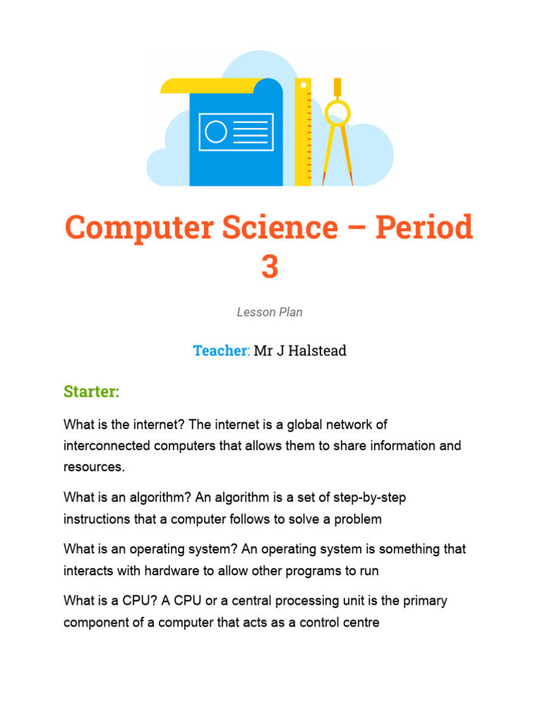 Computer Science Lesson Plan Overview | PDF