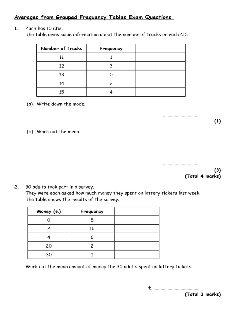 Averages From Tables Exam Questions | PDF | Teaching Methods ...