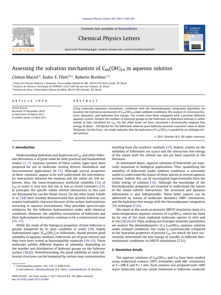 Assessing The Solvation Mechanism of C60 (OH) 24 in Aqueous Solution | PDF | Solvation | Chemistry