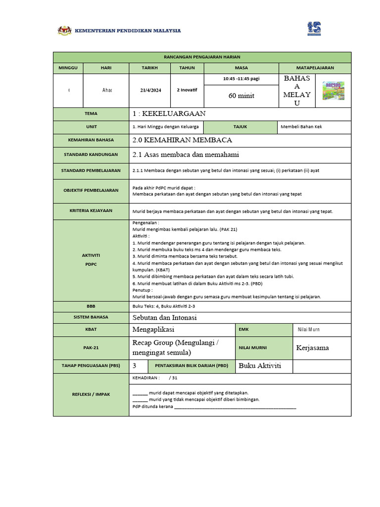RPH BM THN 2-Unit 1 (M2) | PDF