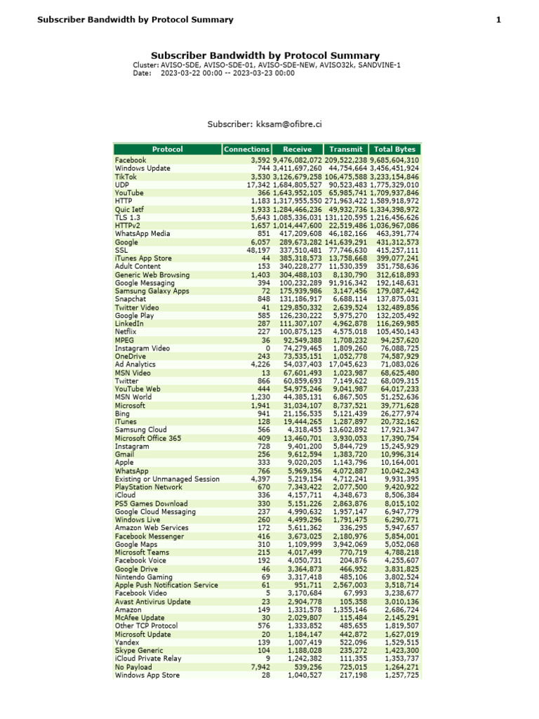 Bandwidth Usage by Protocol Report | PDF | I Cloud | Transport Layer ...