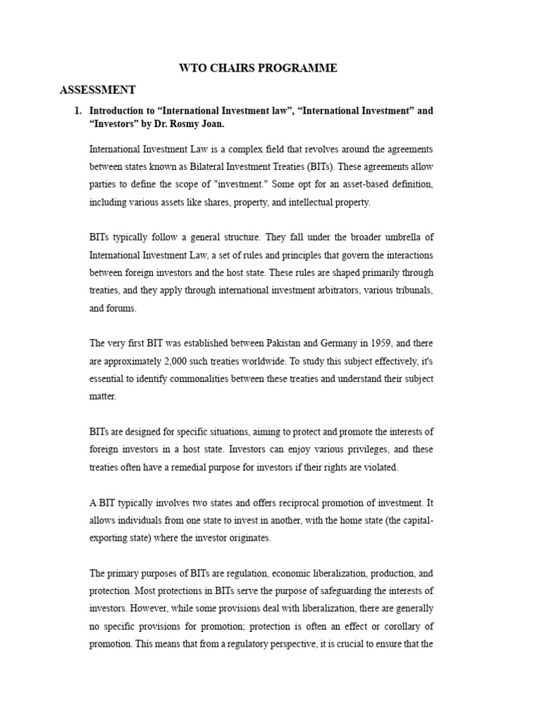 Assignment WTO Chairs Programme | PDF | Eminent Domain | Investing
