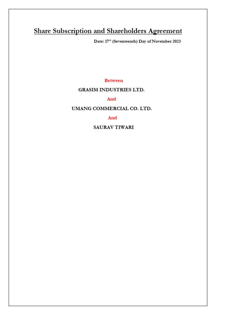 Share - Subscription - and - Shareholders - Agreement Final | PDF ...