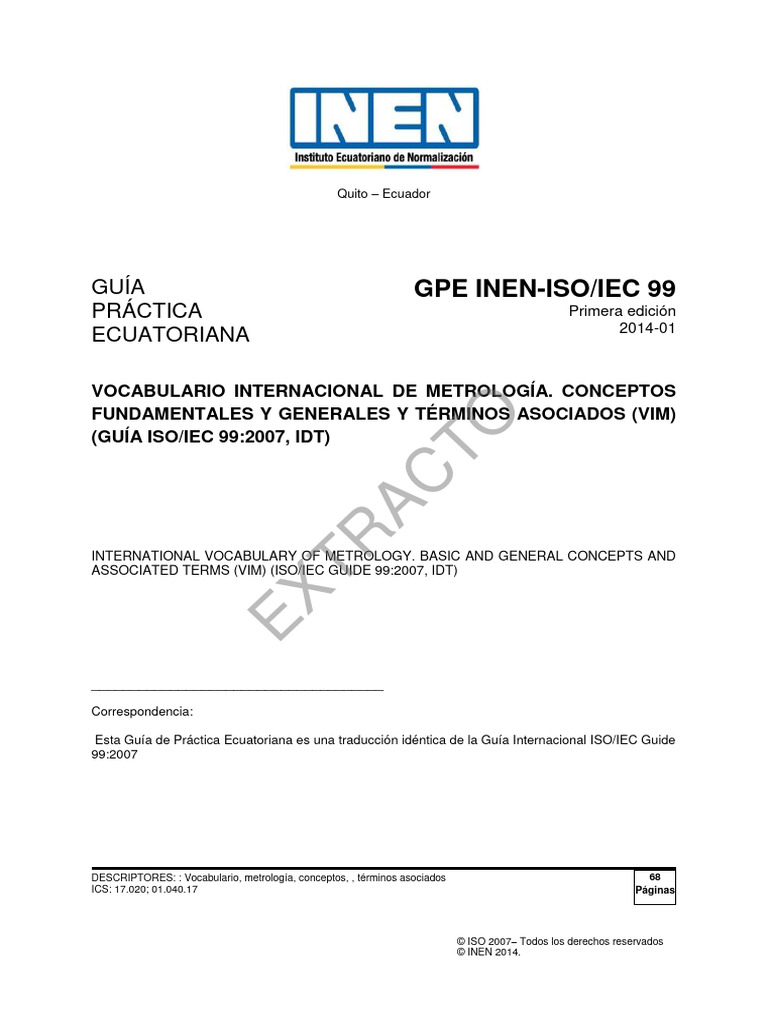 Guía Práctica INEN-ISO/IEC 99:2007 | PDF | Incertidumbre | Medición