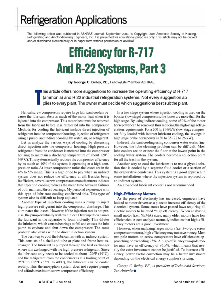 2003 09 Refrigeration Applications - Efficiency For R-717 and R-22 Systems, Part 3 - Briley ...
